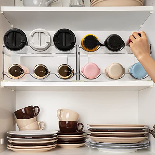 Criusia Water Bottle Organizer, Clear Stackable 3 Bottle Storage Holder Rack for Kitchen Cabinet, Countertop, Fridge, Pantry, Organizer and Storage, Tumbler Travel Mug Cup Organizer, 4 Pack 12 Bottles