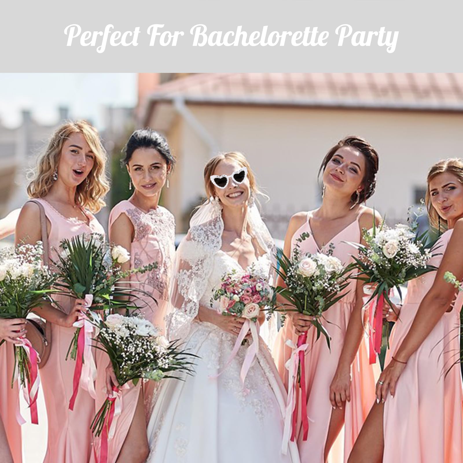 Bride Sunglasses for Bachelorette - White Glasses with rhinestone for Bridesmaid Sunnies, Bride to Be Gift, Bachelorette Accessories Party Favors