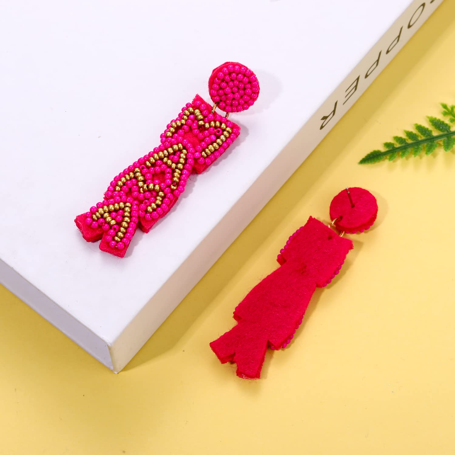 Boderier Mother's Day Beaded Earrings Long Rhinestone MAMA Beaded Drop Earrings Mother's Gift (Hot Pink)