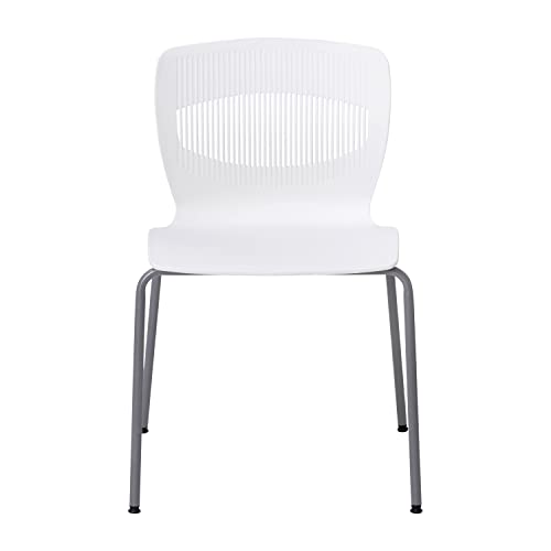 Flash Furniture Hercules Series Set of 5 Commercial Stack Chair - Roomy Wide 770 lb. Capacity - Lumbar Support - Durable Plastic - Silver Steel Frame - White