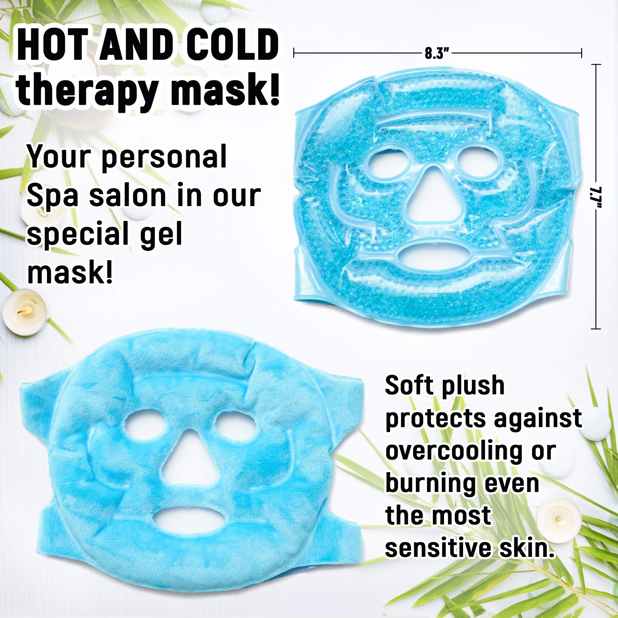 Sofida Cold Hot Gel Face Eye Mask - Reduce Puffy Dark Circles Bags Under Eyes Migraines Stress Relief - Heat Ice Therapy Pack Compress - Sinus Pressure Acne Headaches Relaxation (Blue)