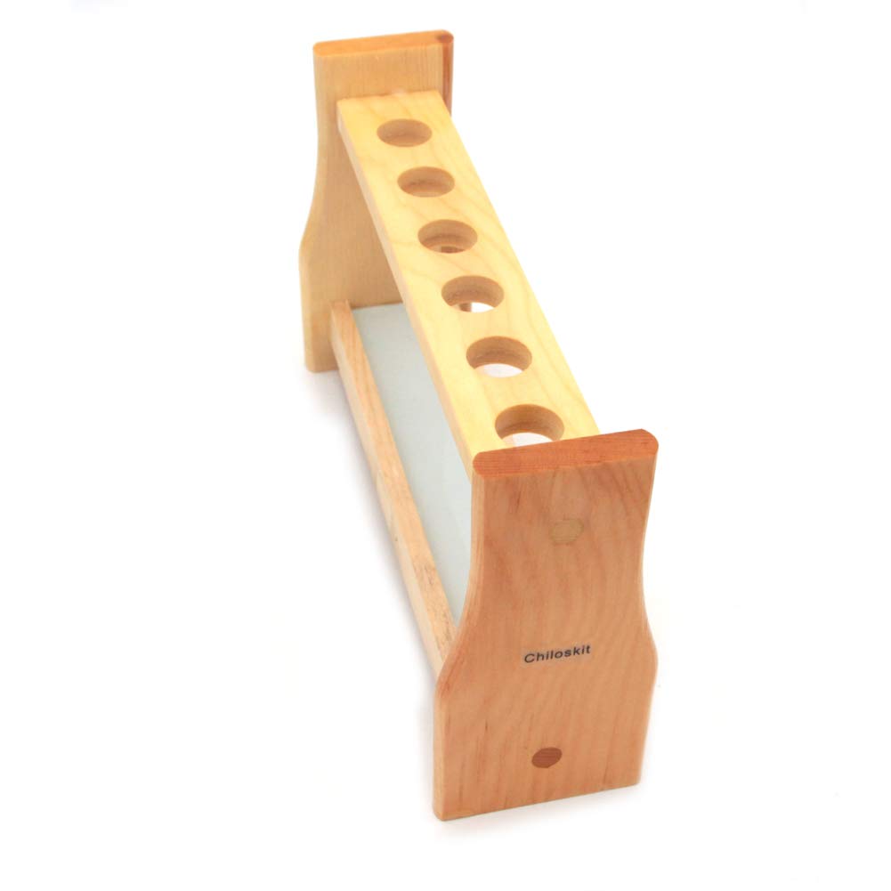 Chiloskit 0.7" (18mm) Holes Wood Wooden Test Tube Rack Holder Stand for API 10ml 25ml Test Tubes Lab Tube Racks Pen Holder (10ml 6Slots)