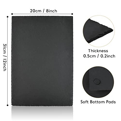 LAVEMCH 4 Pack Slate Cheese Boards, 12” x 8” Charcuterie Boards Sussi Plate Stone Tray with 4 Pieces Soapstone Chalks for Cheese, Meats, Appetizers, Dried Fruits, Gourmet, Black