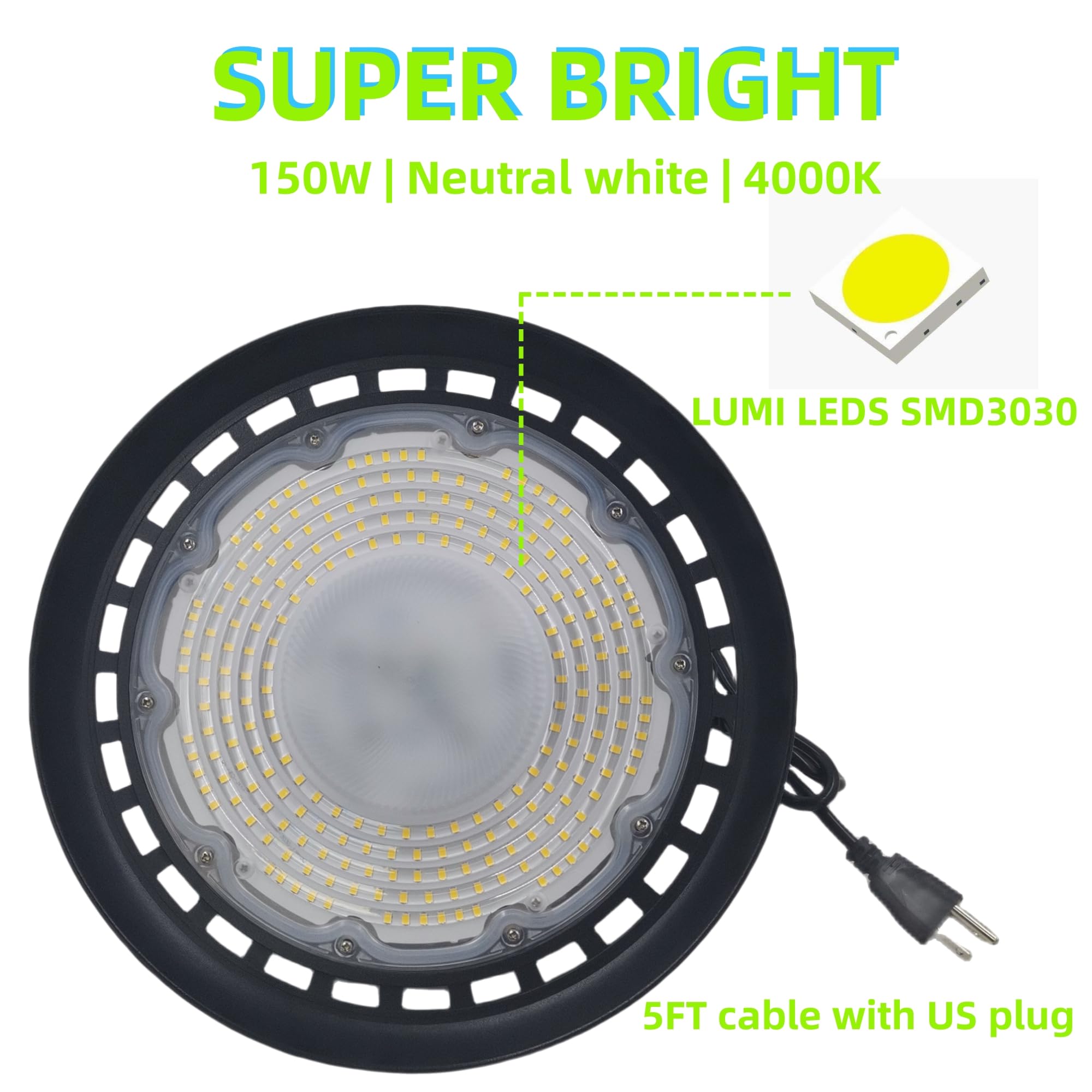 CMLAMPLED 150W UFO LED High Bay Light 2700K Warm White with US Plug 5ft Cable, Industrial Lighting Fixtures for Warehouse Factory Garage Workshop (2 Pack)