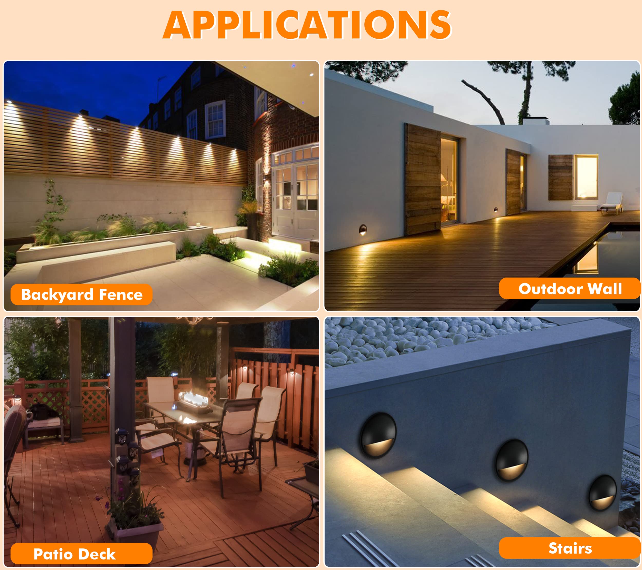 CLOUDY BAY [12 Pack] 3CCT Low Voltage LED Deck Lights Outdoor,2700K/3500K/5000K Selectable,Landscape Step Stair Railing Fence Light Wired,3W,12V-24V AC/DC Deck Lighting Fixtures
