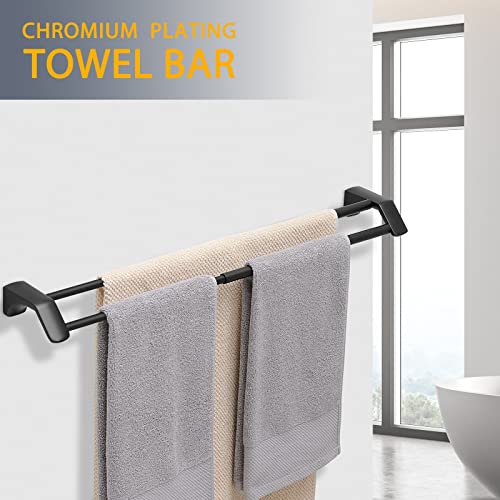 Hoimpro Adjustable 13.9-25.3 Inches Double Bath Towel Bar for Bathroom SUS304 Stainless Steel Towel Holder, Hotel Style Wall Mount with Screws Hand Towel Bar,Towel Rack Rod Hanger, Matte Black