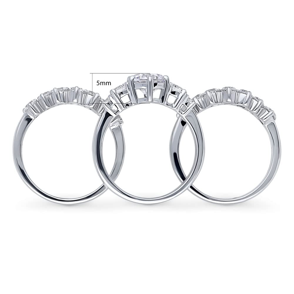 BERRICLE Sterling Silver 5-Stone Cubic Zirconia CZ Stackable Fashion Ring Set for Women, Rhodium Plated Size 9