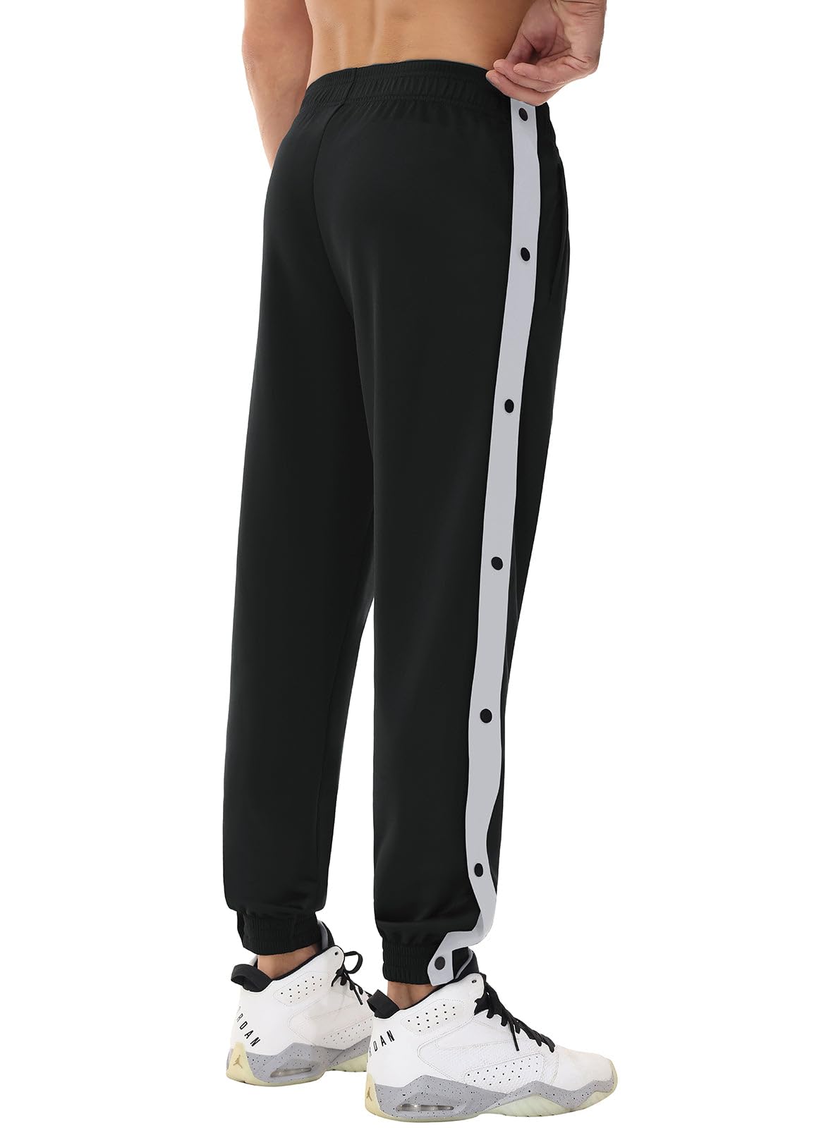BALEAF Men's Sport Track Pants Side Snap Breakaway Sweatpants Active Warm Up Track Pants Black Grey XXL