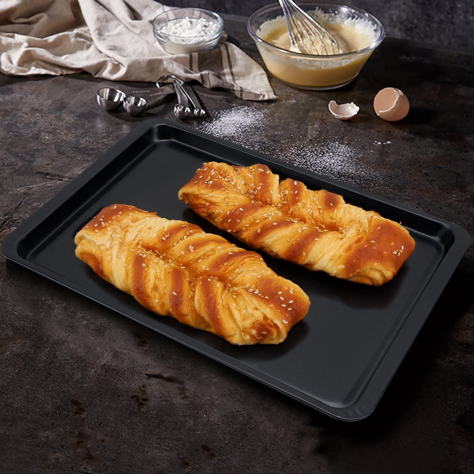 Beasea Baking Sheet 2 Pack, 10x14.6 Inch Cookie Sheet Nonstick Carbon Steel Baking Sheet for Oven Pans Baking Tray Cooking Sheets Black