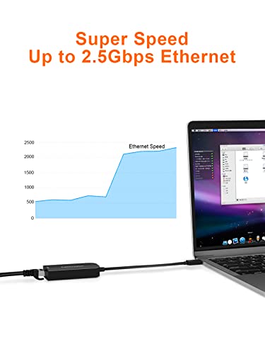 CableCreation 2.5G Ethernet to USB Adapter, USB Type C (Thunderbolt 3) to RJ45 Gigabit Ethernet Adapter