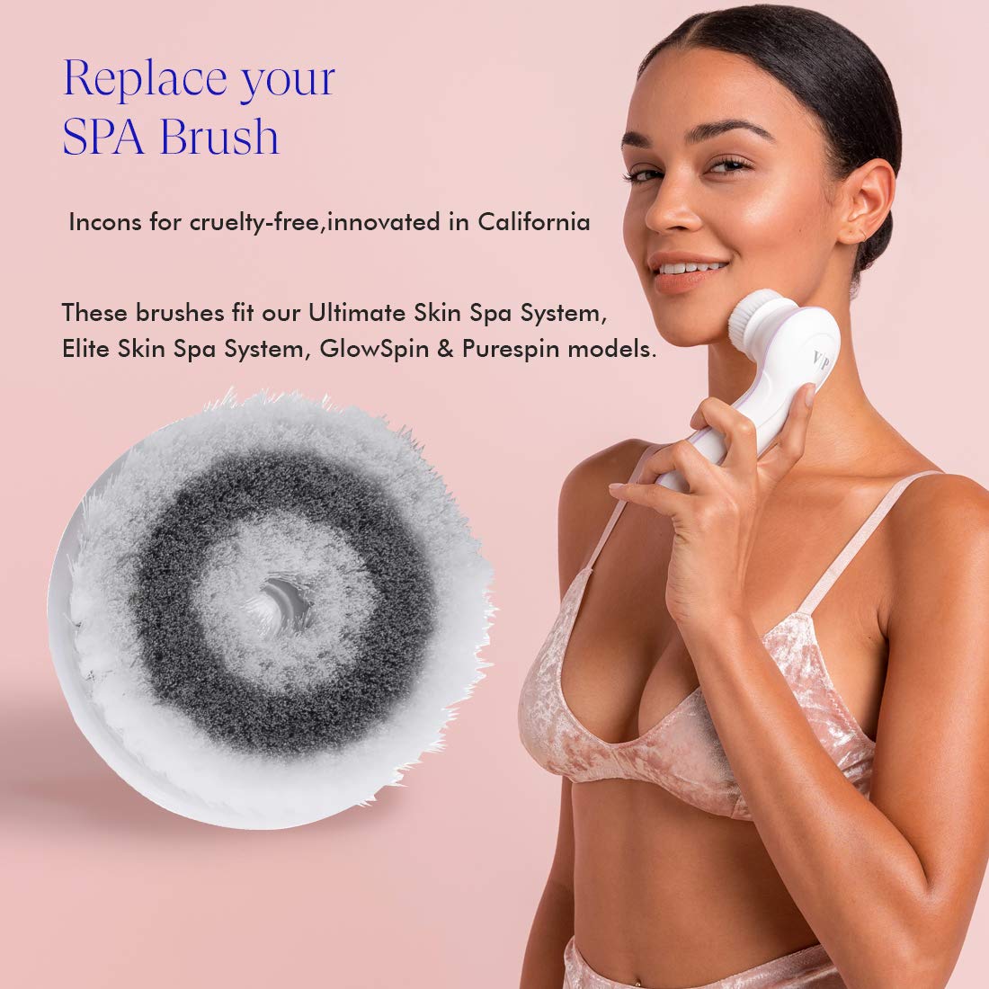 Vanity Planet Replacement Brush Head for Daily Cleansing Facial Brush Compatible With Ultimate Skin Spa & Glowspin, Water Resistant, Ultrasoft