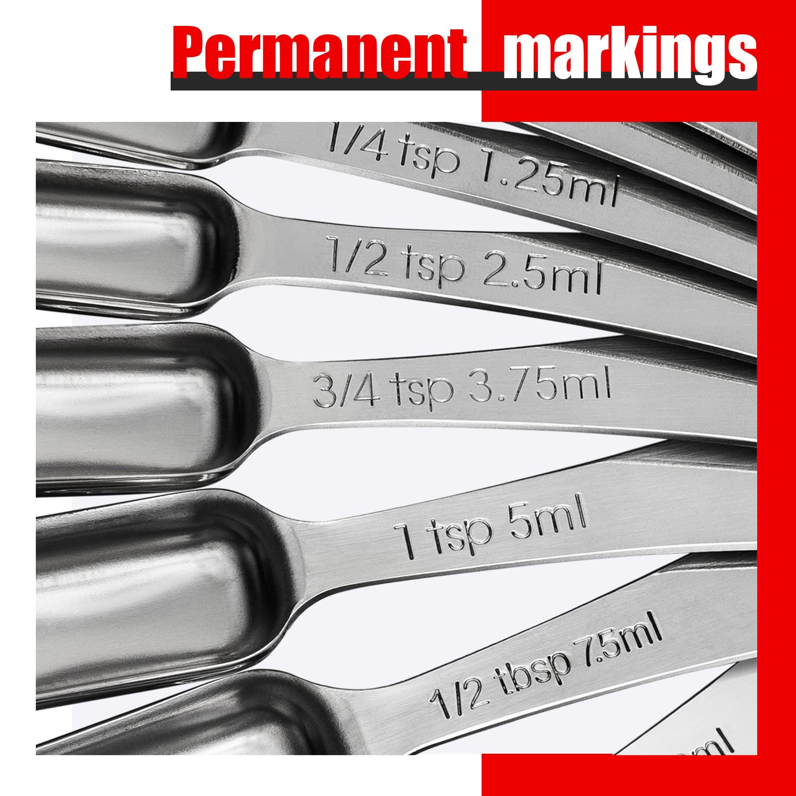 CATOOMUU Measuring Spoons Set of 10, Heavy Duty Stainless Steel Metal Teaspoons Tablespoons, for Dry or Liquid