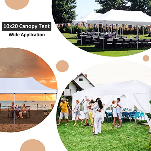 COBIZI 10x20ft Pop Up Canopy Tent with 6 Removable Sidewalls, Easy Up Commercial Canopy, Waterproof and UV50+ Gazebo with Portable Bag, Adjustable Leg Heights,Party Tents for Parties