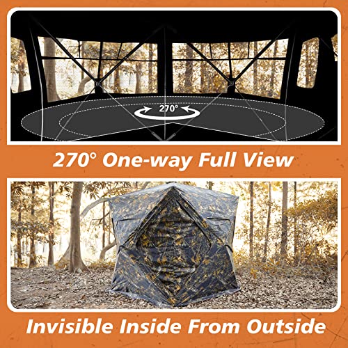 GearOZ Hunting Blind, See Through Ground Blinds for Deer Hunting 3-4 Person Pop Up Tent Turkey Blind for Bow Hunting 270°, Portable Durable Deer Blind for Hog Turkey Duck Hunting