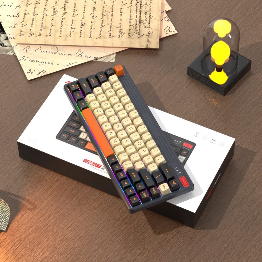 NACODEX 65% Bluetooth Mechanical Keyboard Hot Swappable Box Brown Switch, PBT SA Spherical Keycaps, Music Rhythm Customizable RGB, 2.4G/Type-C Mini Keyboard for PC Mac Window (Brown Switch)