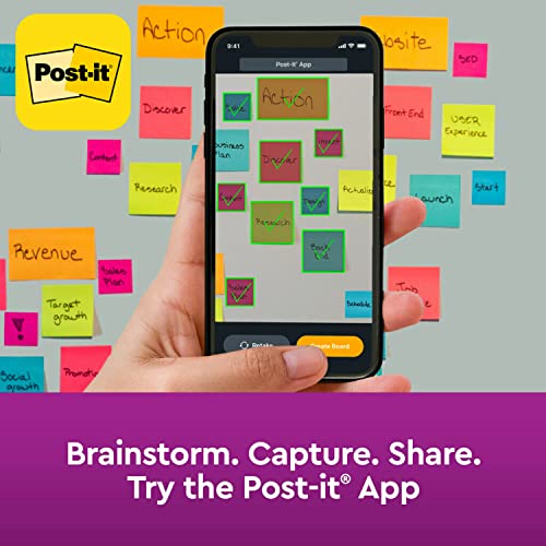 Post-it Super Sticky Notes, 3x3 in, 12 Pads, 2x the Sticking Power, Assorted Bright Colors, Recyclable (654-15SSMULTI2)