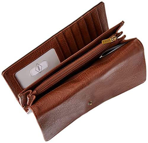 Fossil Women's Logan Leather Wallet RFID Blocking Flap Clutch Organizer, Brown (Model: SL7833200)