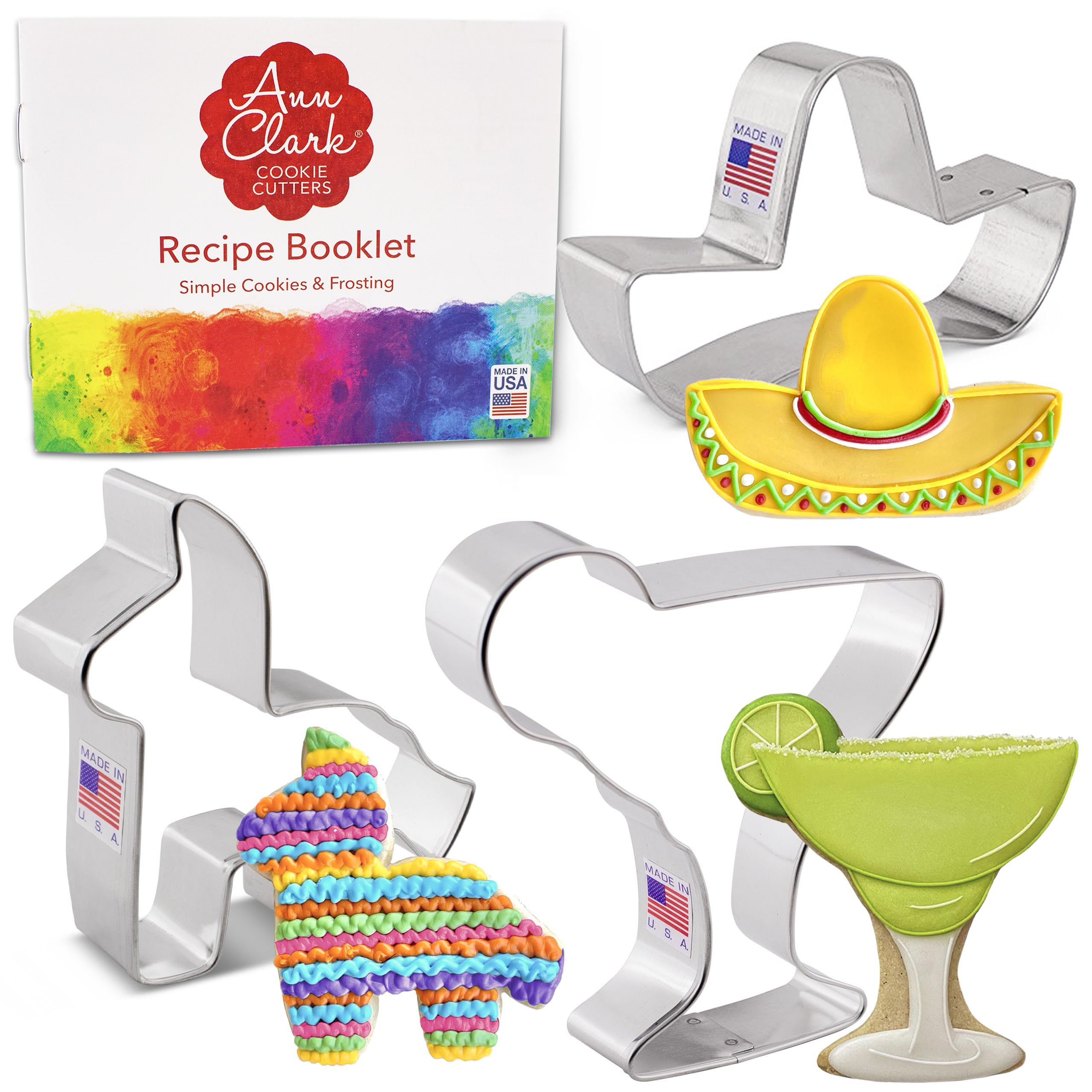 Cinco de Mayo Cookie Cutters 3-Pc Set Made in USA by Ann Clark, Pinata, Sombrero, Margarita Glass