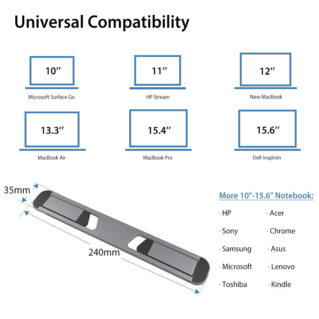 Avankin Laptop Cooling Stand, Aluminum Portable Foldable Ergonomic Notebook Lift Holder for Desk, Table, Compatible with MacBook Air Pro, Dell XPS, HP, Lenovo and More 10-15.6” Laptops – BS103 (Gray)