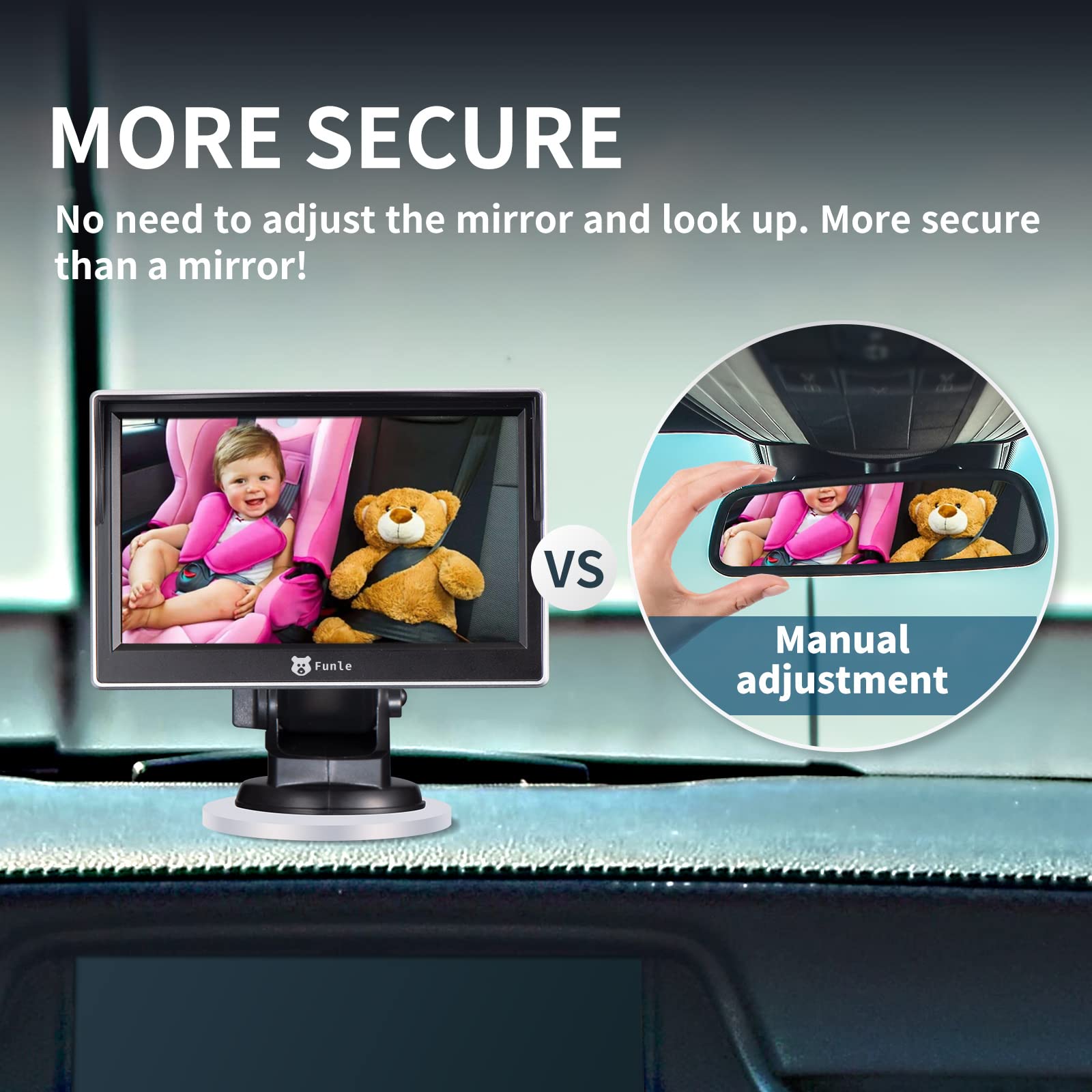 Funle Baby Car Camera for Backseat with Camera Rear Facing Car Seat Wireless Baby Car Mirror 5'' AHD1080P Infant Monitor with IR Night Vision
