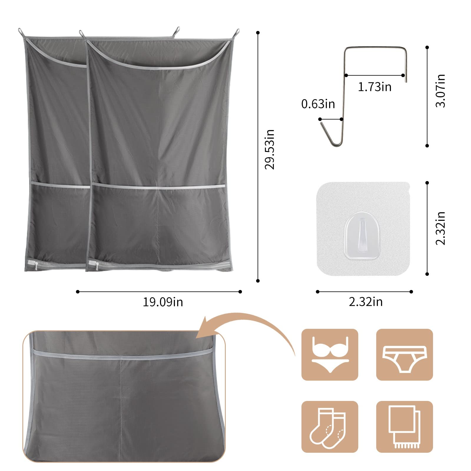 Door Hanging Laundry Hamper Bag - 2 Pack Laundry Hamper Bags Collapsible Over Door Laundry Bag with Hooks Large Hamper Clothes Storager for Space Saving Large Laundry Organizer Bag for Bathroom