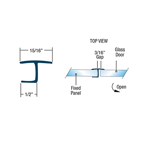 CBW Doors CBW Frameless Shower Door Side Seal Strip H-Type 180 Degree 85'' Length, Clear (1, 3/8'' Glass)