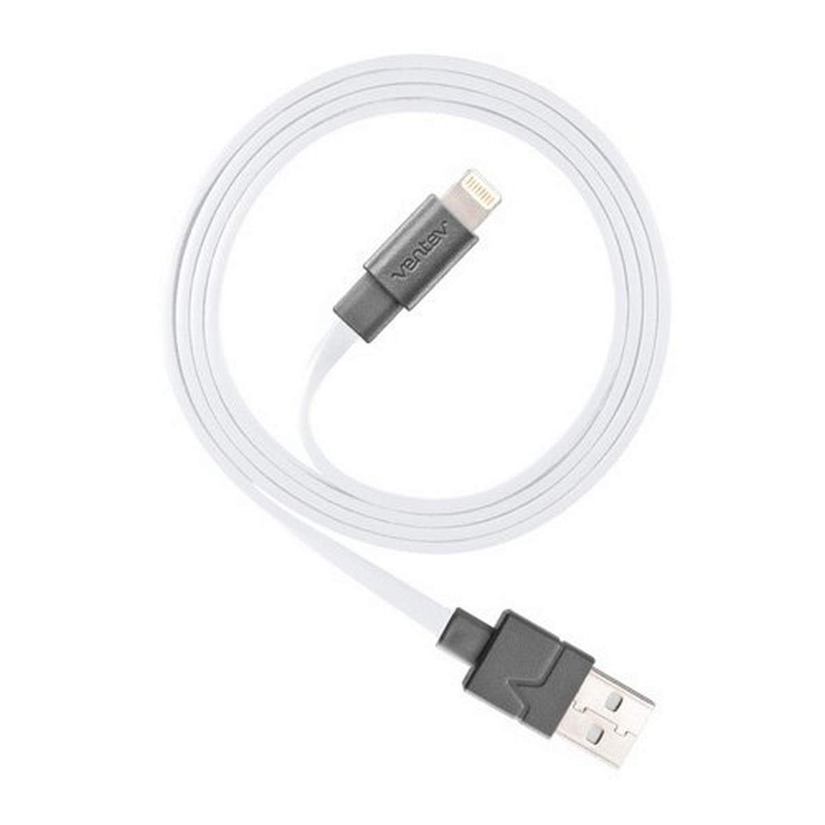 Ventev Chargesync Apple Lightning Cable | Flat, Tangle-Resistant Cable, MFi Certified, Providing the Power you Depend on to Charge your Devices and Transfer Photos, Music and More with Ease | 6ft White