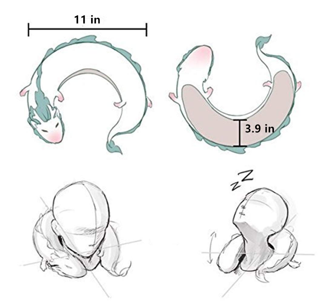 ForBEST Dragon U-Shape Pillow Plush Doll Toy Neck Pillow Anime Cute Soft Little White Dragon Best Gift for Kids (Light Green)