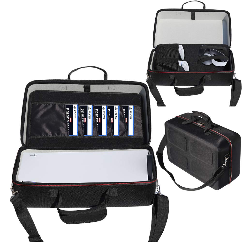 Traveling Storage Bag for PS5, Carrying Case for Sony Playstation 5 Console, Shockproof Scratchproof Hard Handbag, Store PS5 Controller, Pulse 3D Headset, and More Gaming Accessories (Black)