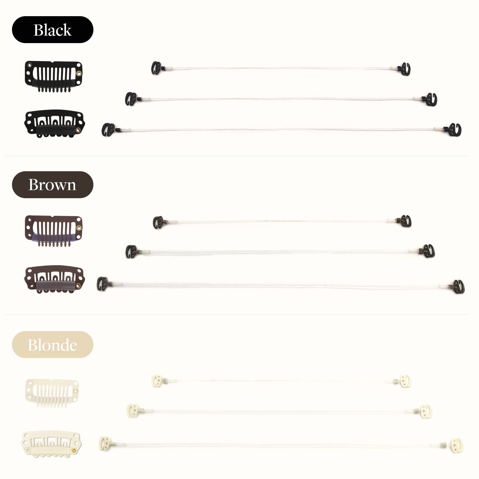 DOORES Blonde Wire for Hair Extensions 8pcs 18.5cm 24.5cm 30cm Invisible Elastic Fish Line Replacement for Extensions with 4 Clips