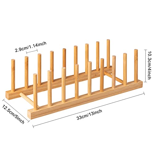 HBlife Bamboo Folding 2-Tier Collapsible Drainer Dish Drying Rack with Utensils Flatware Holder and Dish Plate Bowl Cup Book Pot Lid Cutting Board Drying Rack Stand