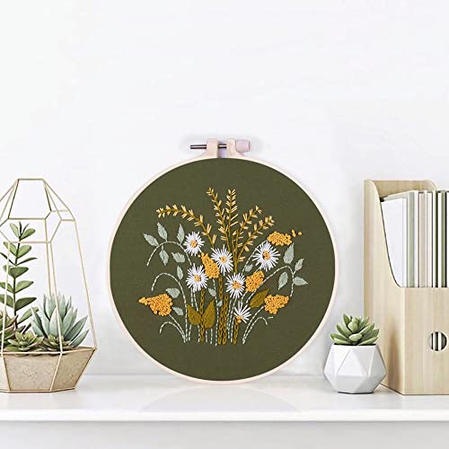 Hand Embroidery Kit for Beginners 4 Pack Embroidery Starter Kit with Pattern and Instructions,4 Plastic Embroidery Hoops,1Scissors,Color Threads and Needles,DIY Adult Cross Stitch Kits