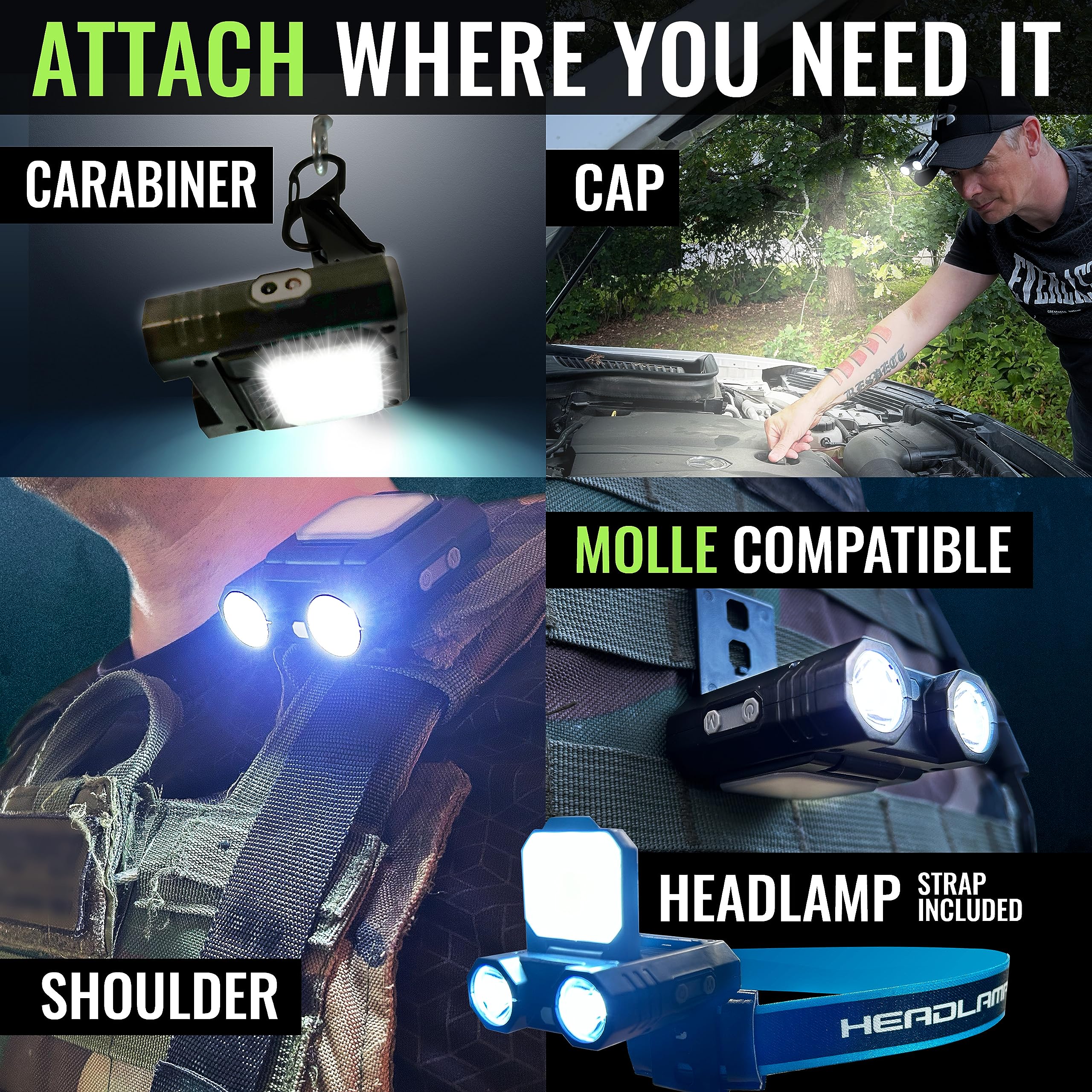 AVANTO Cap Light, Original, USB-C Rechargeable Clip On Flashlight, Molle Compatible Shoulder and Vest Light, USB-C Rechargeable, Hard Hat Lights Clip On, Hands Free Flashlights