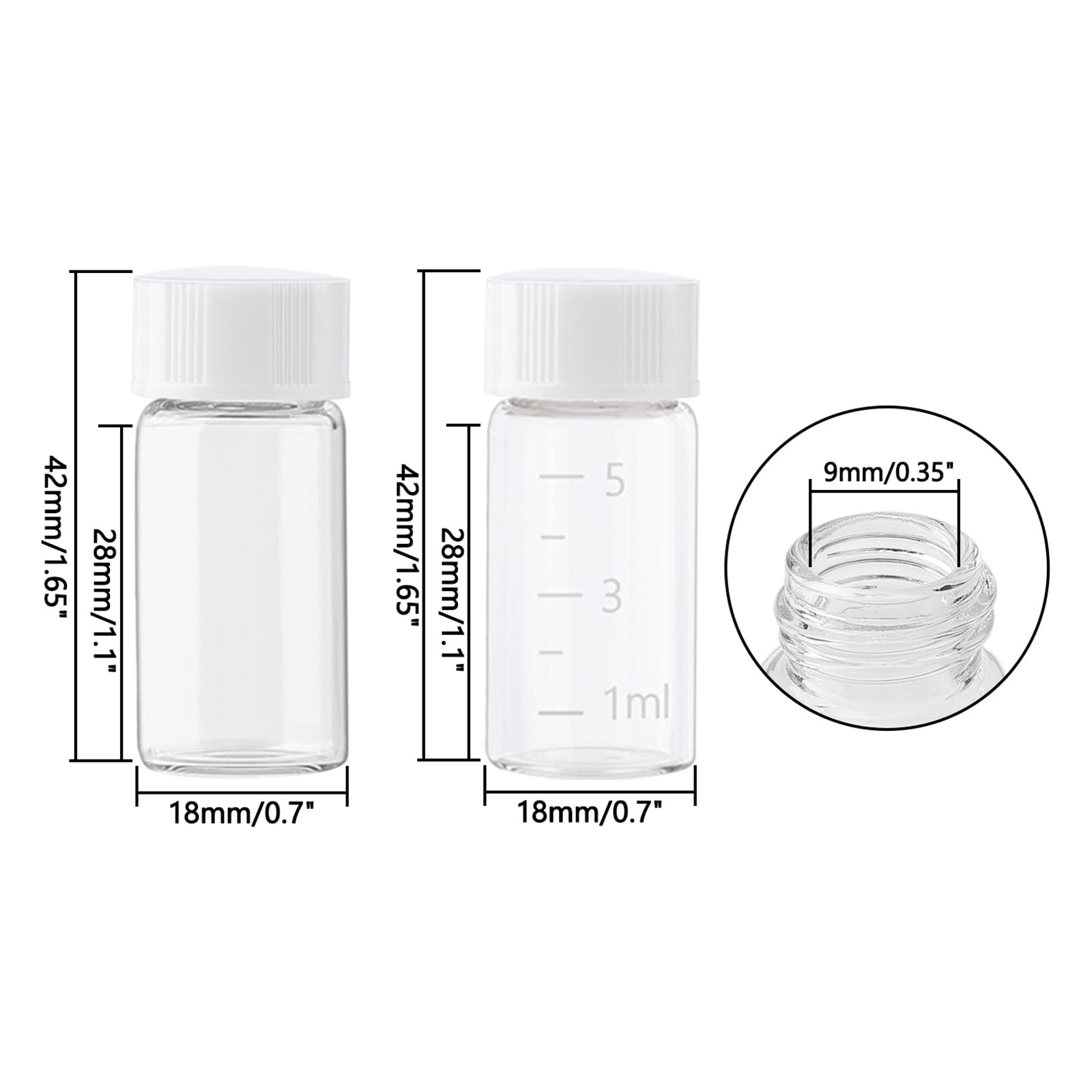 Csfglassbottles 30PCS 5ml (0.17 Oz) Clear Liquid Sampling Sample Scale White Screwcap Glass Vials Bottles for Chemistry Lab Chemicals(15pcs with Scale, 15pcs no Scale)