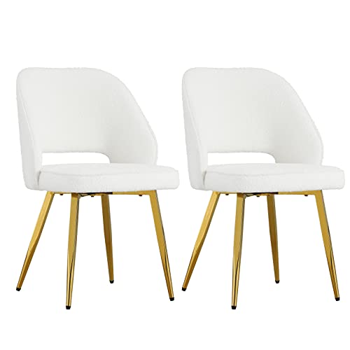 Ebullient Modern Velvet Dining Chairs Set of 2, Upholstered Living Room Accent Chairs, Gold Vanity Chairs，mid Century Chair for Living Room Kitchen Bedroom (White + Gold Legs, Set of 2)