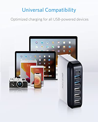 BESTEK Multi Ports USB Car Charger, Fast Charge 86W 9A Quick Charge 3.0 & USB-C PD Car Charger Adapter with Smart Identification for Cell Phones, Tablets and Other USB Devices