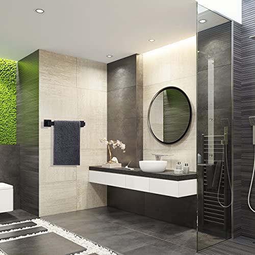 Hand Towel Bar for Bathroom Matte Black, 12Inch Towel Rack Wall Mounted, Thicken Square Bath Towel Holder Rod SUS304 Stainless Steel, Heavy Duty Dish Cloths Hanger for Bathroom, Kitchen