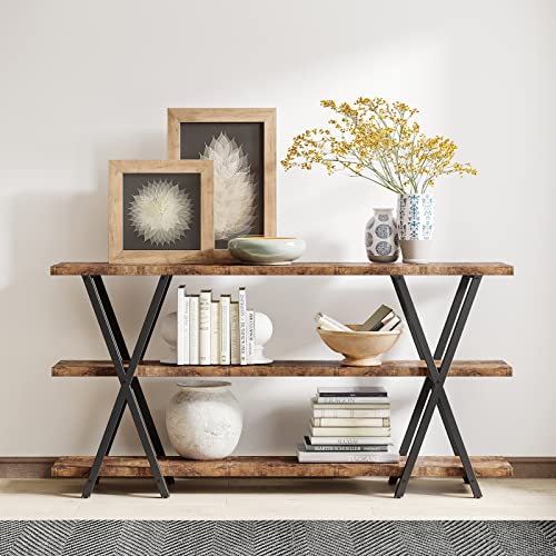 Tribesigns Wood Console Table 70-Inch Long Sofa Table, Farmhouse Entryway Tables Vintage Couch Tables Wooden Hallway Table with 3-Tier Storage Shelving for Living Room Foyer Entrance, Rustic Brown