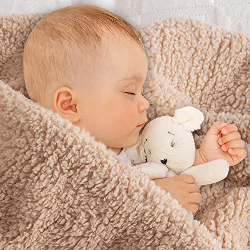 Bertte Sherpa Fleece Baby Blanket | Plush Swaddle Receiving Blankets Super Soft Warm Lightweight Breathable for Infant Toddler Crib Stroller - 33"x43" Large, Light Beige