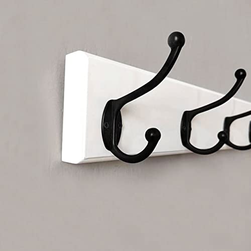 GIFTAYA Wood Coat Rack Wall Mounted - 22 Inches, 5 Hooks, Heavy Duty, for Coat Hat Towel Purse Robes Mudroom (White Base & Black Hook)