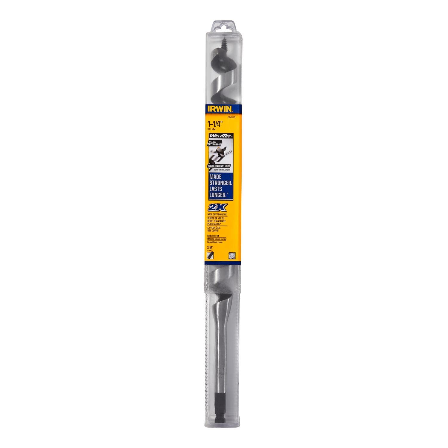 IRWIN WeldTec Auger Wood Drill Bit 1-1/4" X 17" (3043015), Black