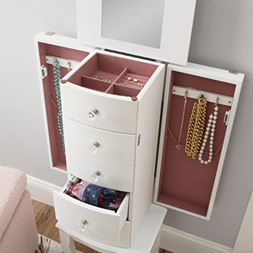 Powell Furniture Jewelry Armoire, White, 13"x 9.375"x 35.5"