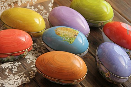JANIUS Set of 8 Pieces Painted Eggshell Style tin Box for Easter