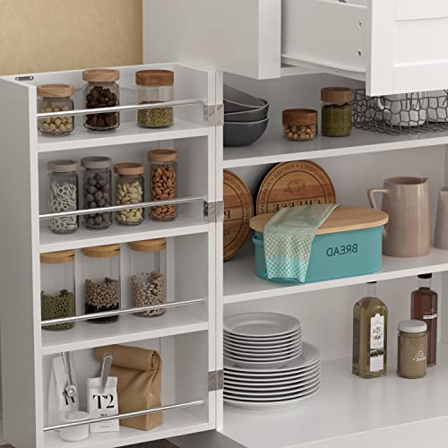 ECACAD Kitchen Pantry with 4 Doors, Drawer & Adjustable Shelves, Wood Storage Cabinet with Acrylic Doors, Freestanding Kitchen Cupboard Floor Cabinet for Living Room, White (29.9โW x 16.9โD x 72.3โH)