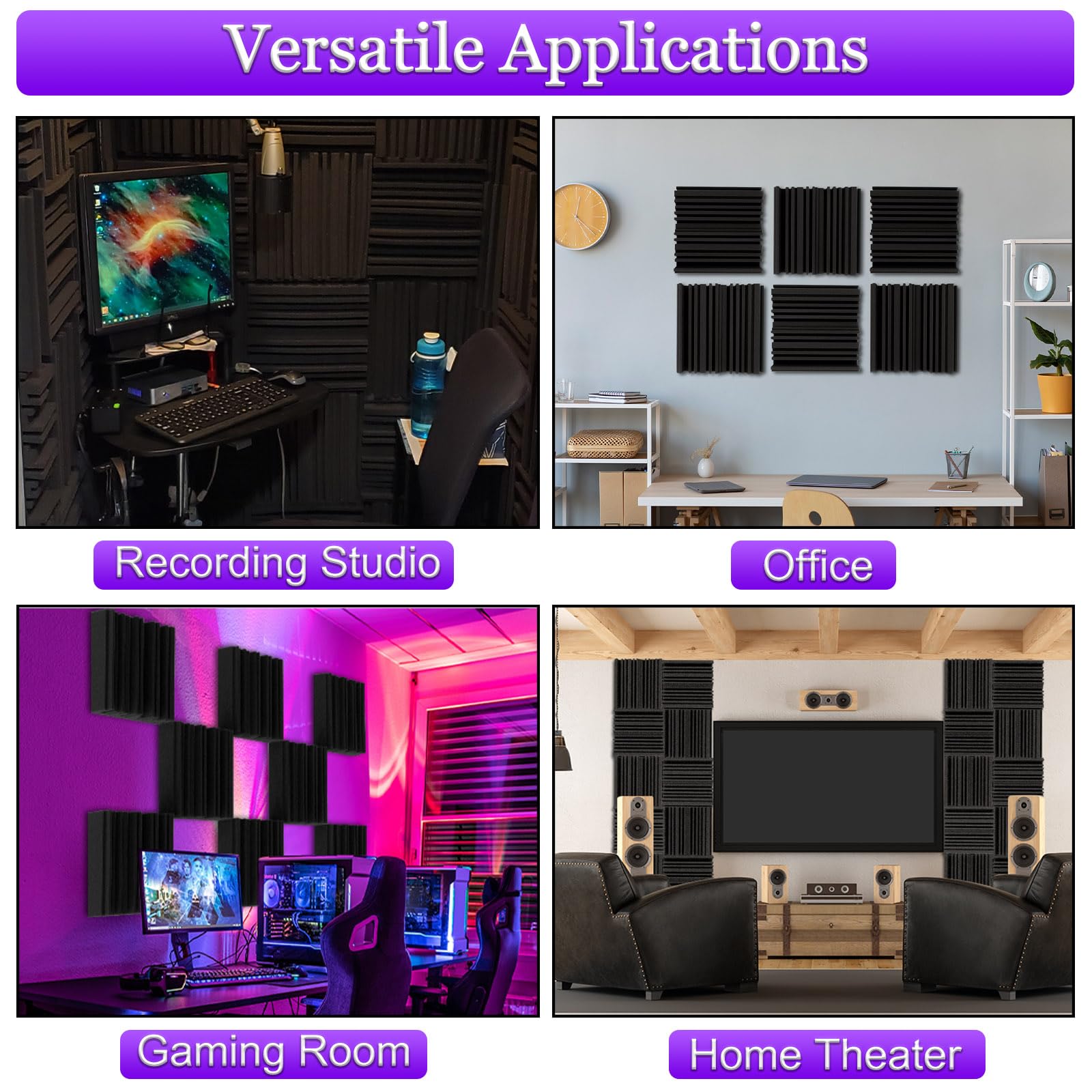 TroyStudio Thick Acoustic Foam Panels, 12 X 12 X 2 Inch 18 Pcs Broadband Sound Absorbing Foam, Dense Soundproof Padding Tile, Recording Studio Foam Absorber, Groove Decorative 3D Wall Ceiling Panel
