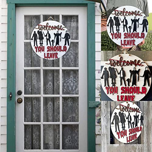 GUAGLL Horror Wooden Door Sign Welcome Sign, 12" Halloween Party Holiday Decoration Prop