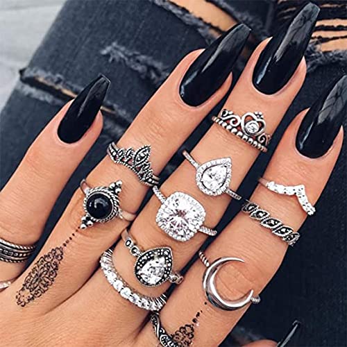 BERYUAN Rings Black Rings Goth Rings for Women Rings Womens Rings Cute Rings Stackable Rings Set(12Pcs(Rings Size 3.5,4,5,5.5,6,6.5)