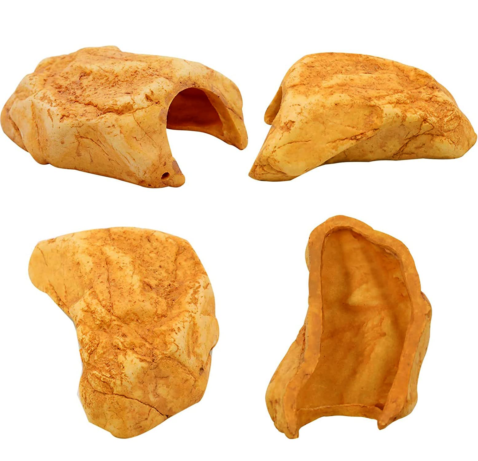 Aufeeky Reptile Rock Hide Cave, Reptiles Hides and Caves for Snake, Ball Python, Geckos, Lizard, Turtle, High Simulation Yellow Wax Stone (Small)