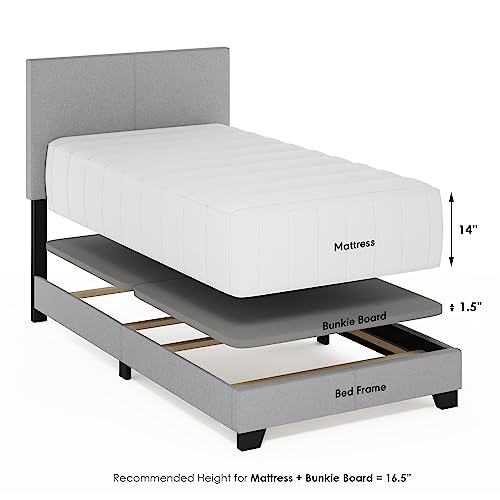 Furinno Pessac Fabric Upholstered Bed Frame with Wooden Slat Support, Twin, Glacier