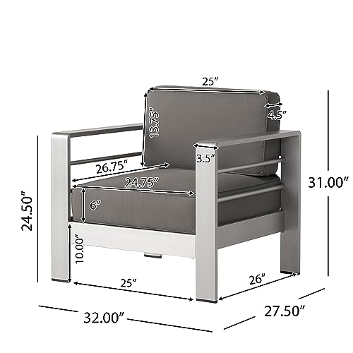 Christopher Knight Home Cape Coral Outdoor Aluminum Club Chairs with Side Table, Khaki / Silver